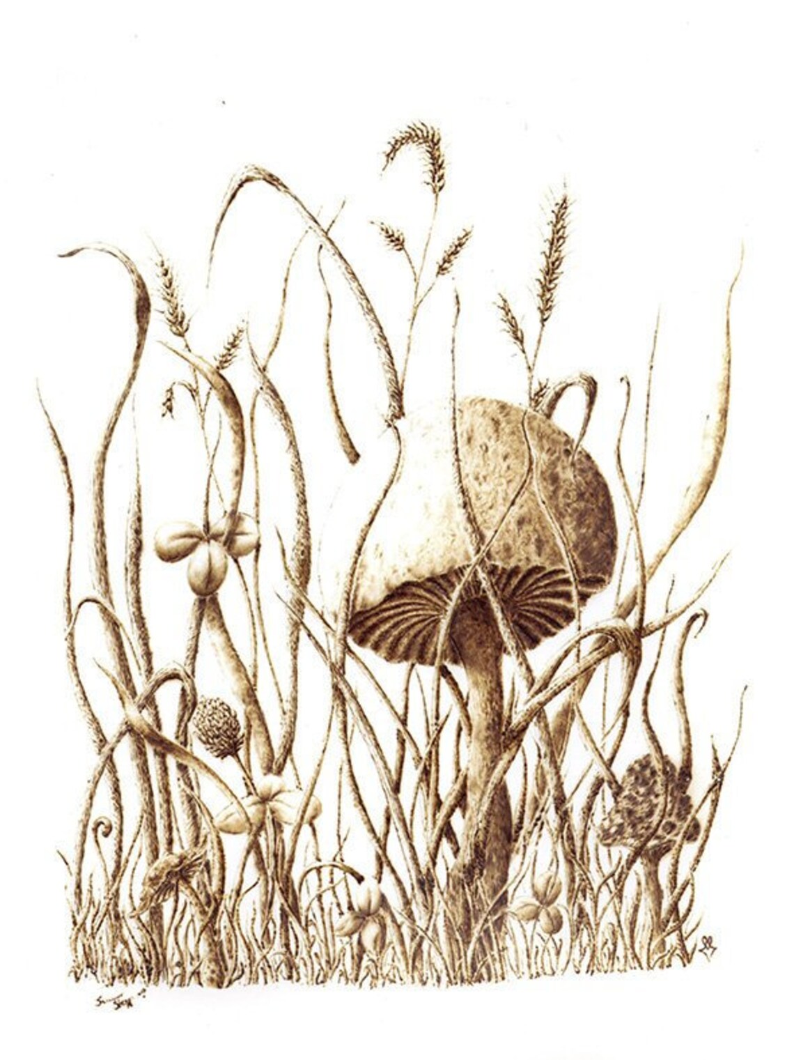 My First Shroom PRINT Monochromatic, Mushroom Drawing, Black and White ...