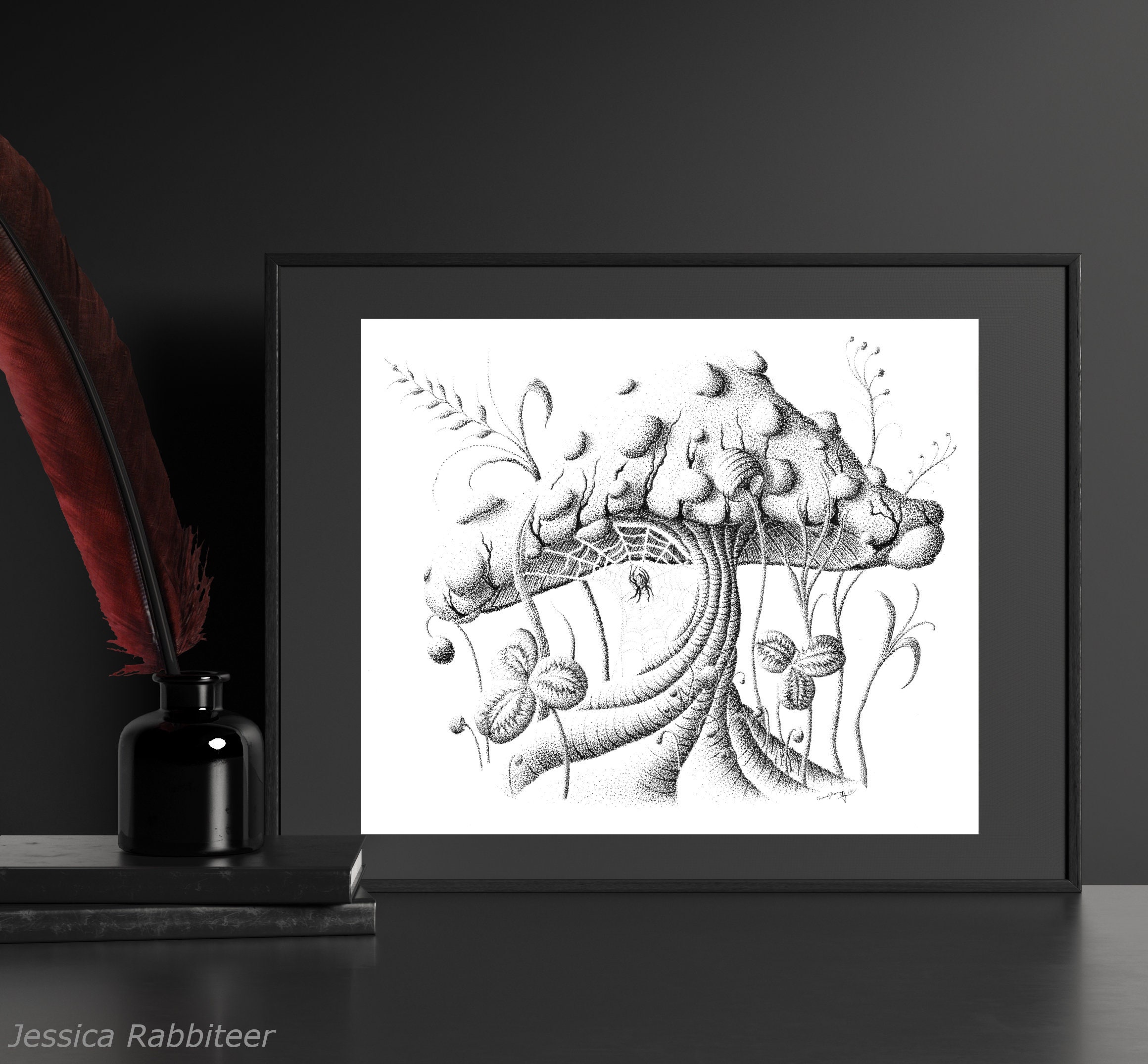 There Be Spiders in These Parts PRINT Monochromatic, Spiders, Mushrooms ...