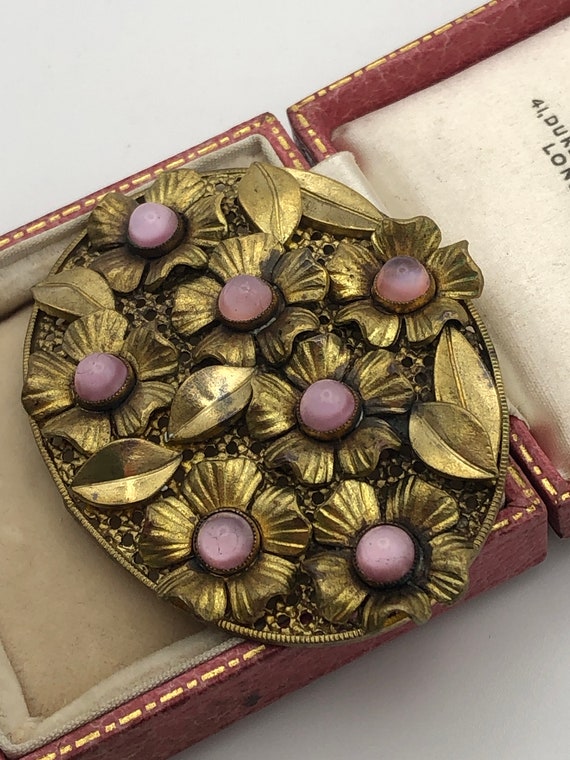 1920s vintage czech brooch with pink cabochon glass s… - Gem
