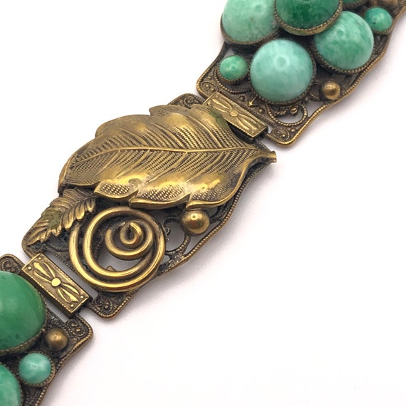Vintage Neiger Brothers Czech Bracelet: Green Cabocho… - Gem