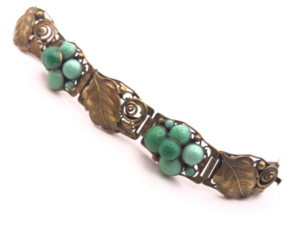 Vintage Neiger Brothers Czech Bracelet: Green Cabocho… - Gem