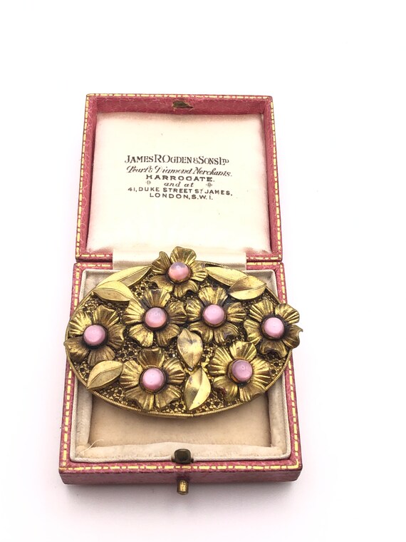 1920s vintage czech brooch with pink cabochon glass s… - Gem