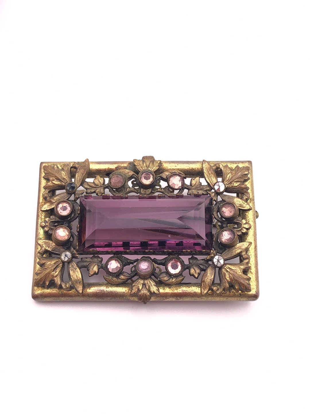 1920s Neiger Brothers Brooch With Purple/amethyst Glass Stones and Leaf ...