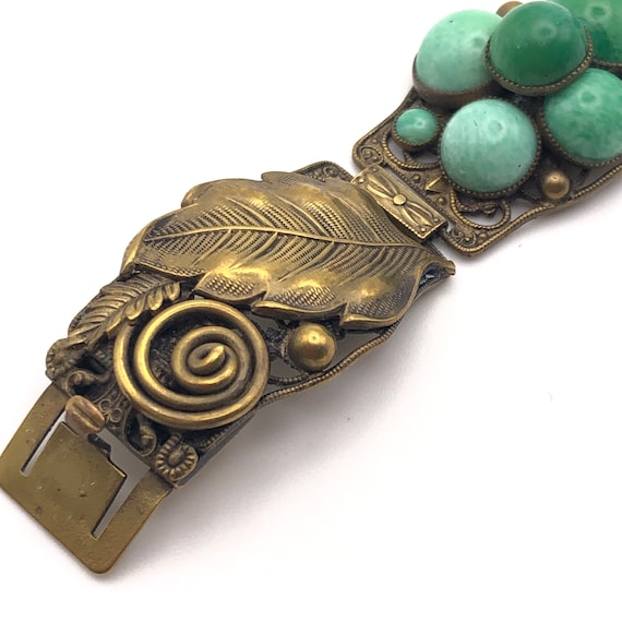 Vintage Neiger Brothers Czech Bracelet: Green Cabocho… - Gem