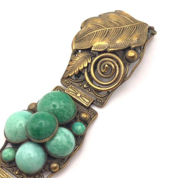 Vintage Neiger Brothers Czech Bracelet: Green Cabocho… - Gem