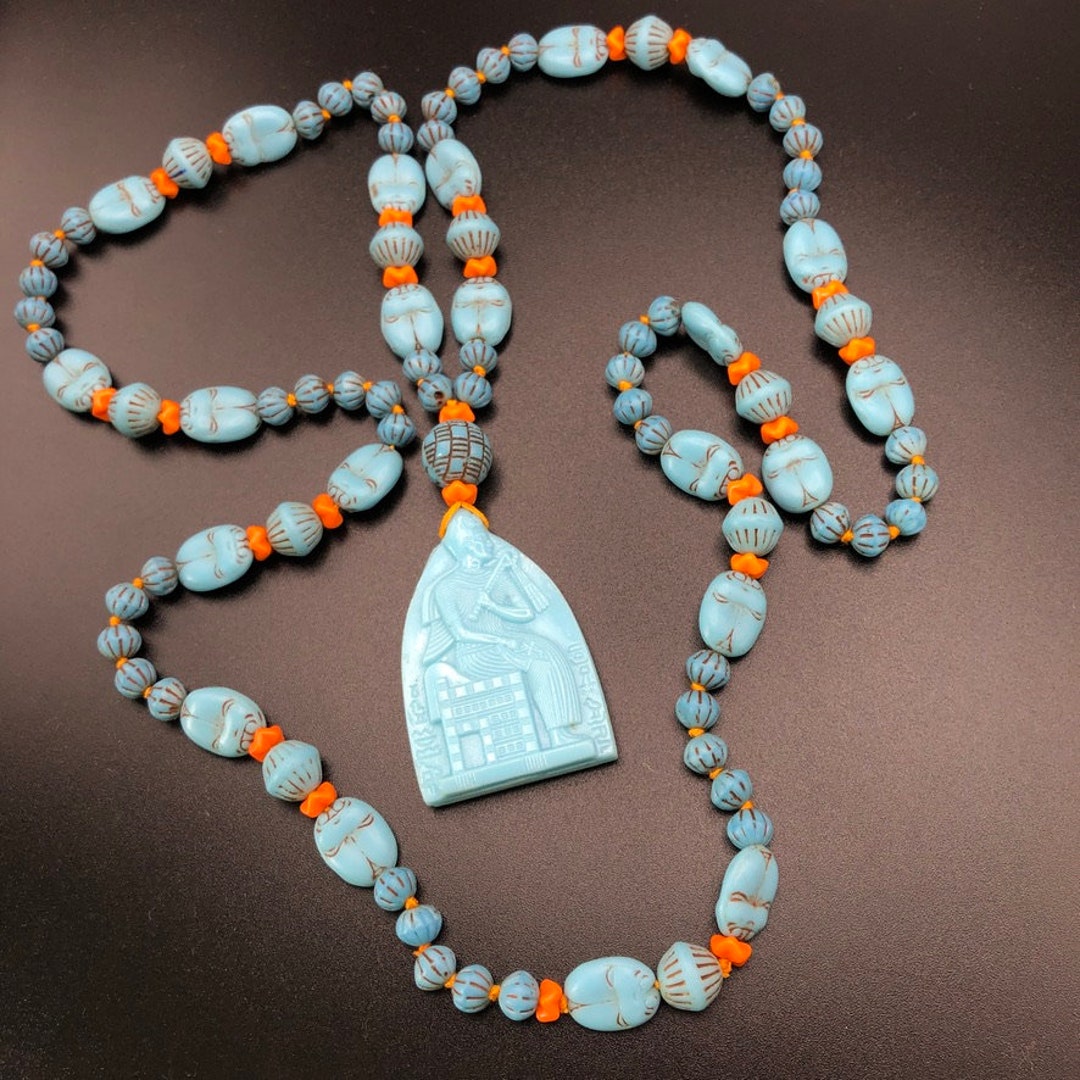 Neiger Brothers Egyptian Pharaoh and Scarab 1920s Czech Turquoise and ...