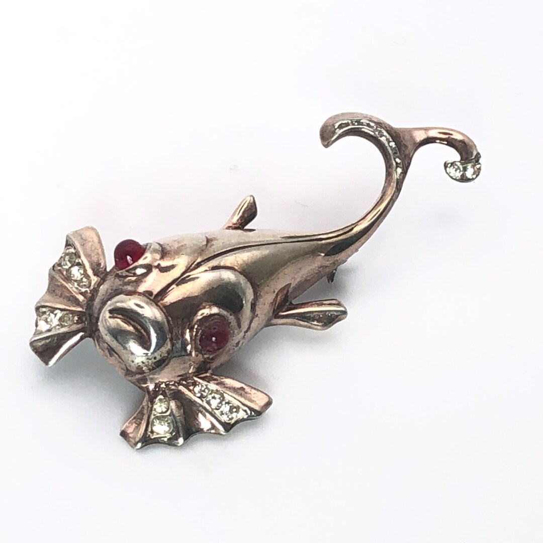 Sterling Silver Fish Brooch 1945 USA Gold Wash Vermeil Signed Bennett ...