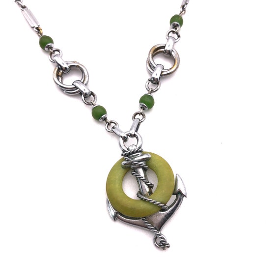 Art Deco Jakob Bengel chrome necklace with an Olive g… - Gem