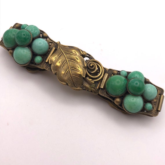 Vintage Neiger Brothers Czech Bracelet: Green Cabocho… - Gem