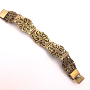 Vintage Neiger Brothers Czech Bracelet: Green Cabochon Stones, Leaf ...