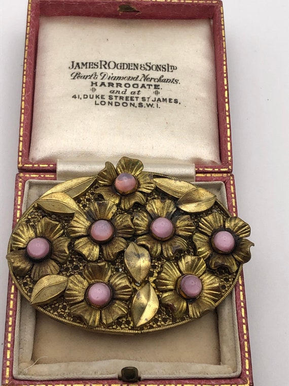 1920s vintage czech brooch with pink cabochon glass s… - Gem