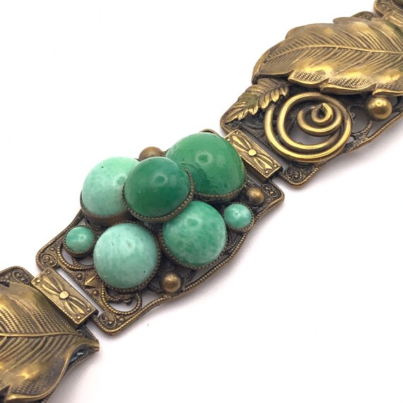 Vintage Neiger Brothers Czech Bracelet: Green Cabocho… - Gem