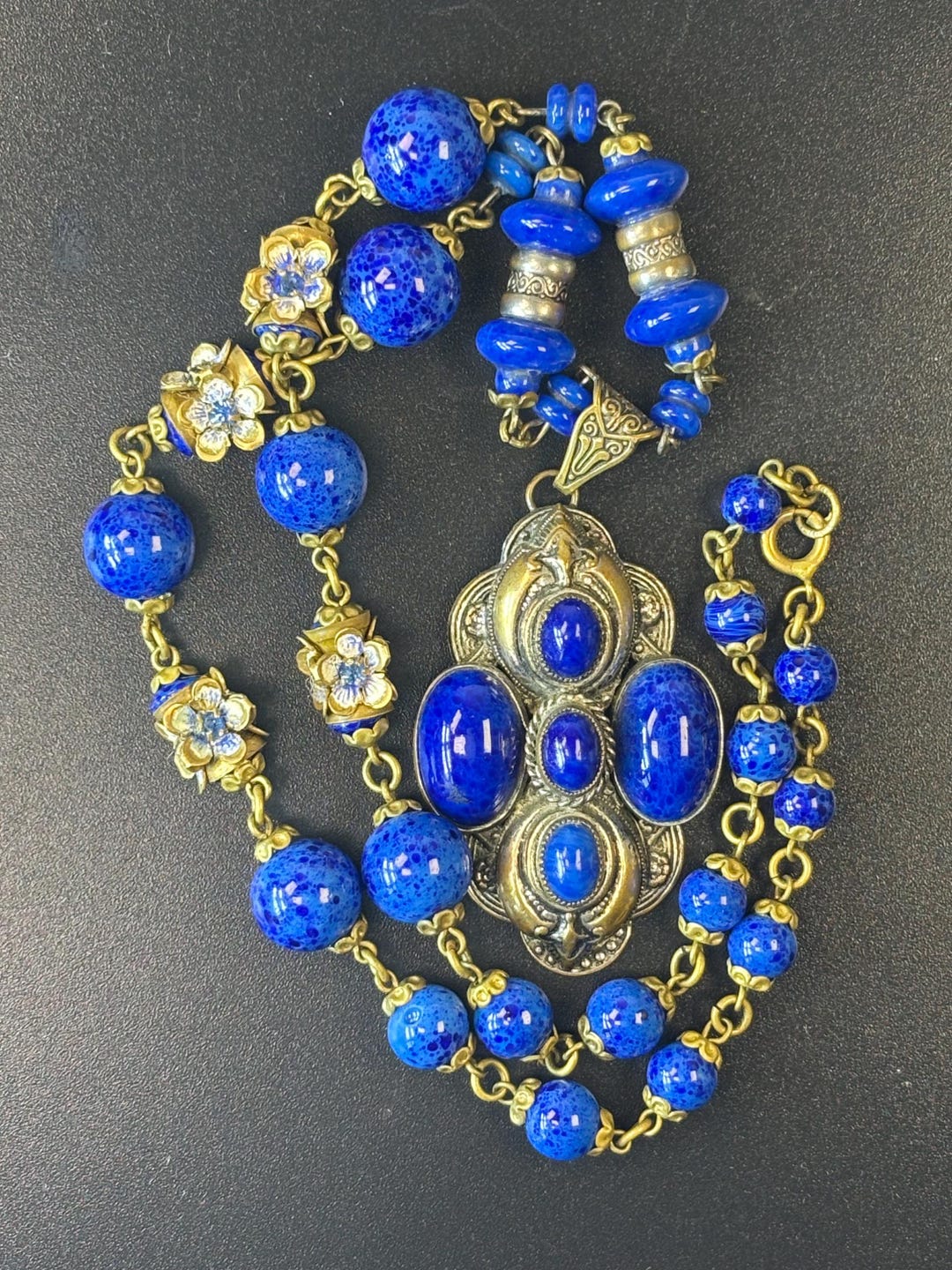 Neiger Brothers 1920/1930s Czech Lapis Blue Pendant With a Beaded ...