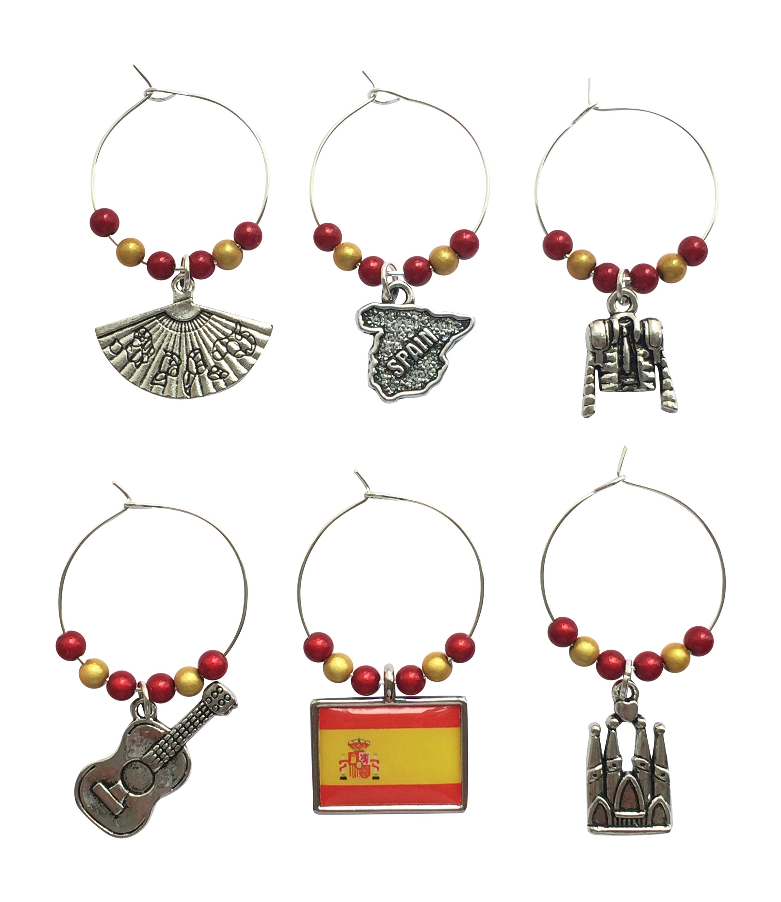 Set of 6 Spain / Spanish Wine Glass Charms by Libby's - Etsy