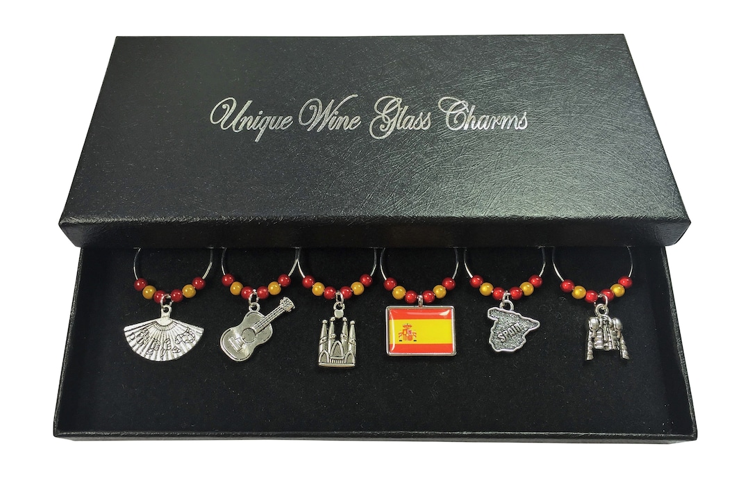 Set of 6 Spain / Spanish Wine Glass Charms by Libby's Market Place - Etsy