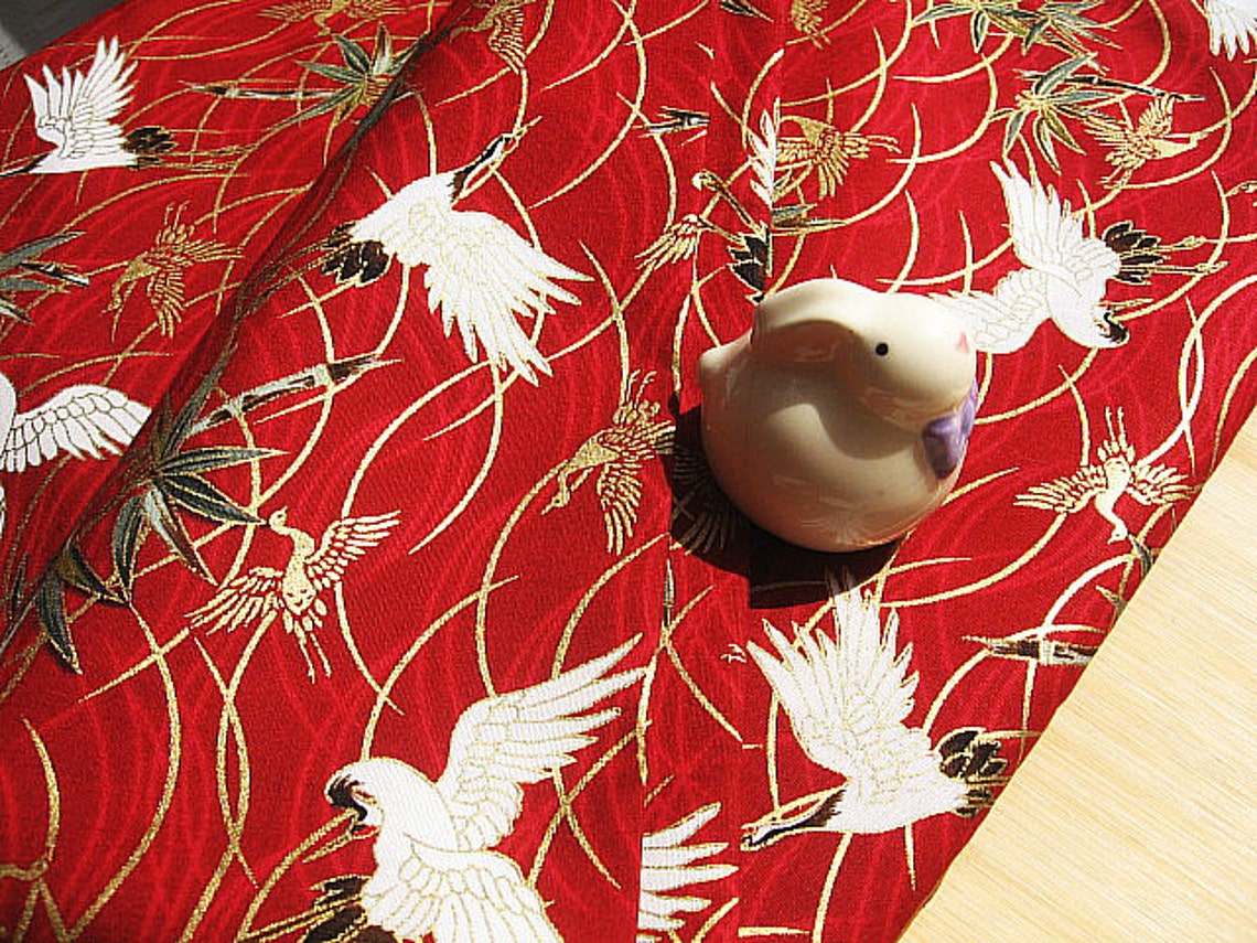 Vintage Japanese Cotton Fabric Cloth Bird Crane Red by 1/2 - Etsy