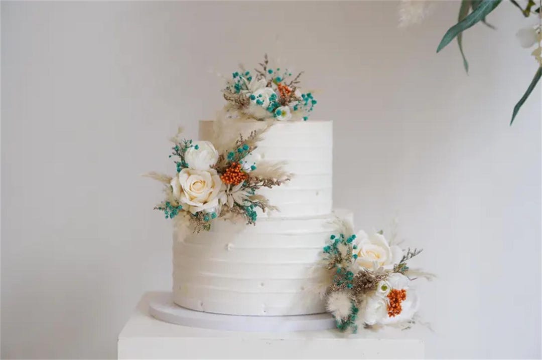 A Set Wedding Cake Topper, Jade, Marigold and Grey Pink Floral Cake ...