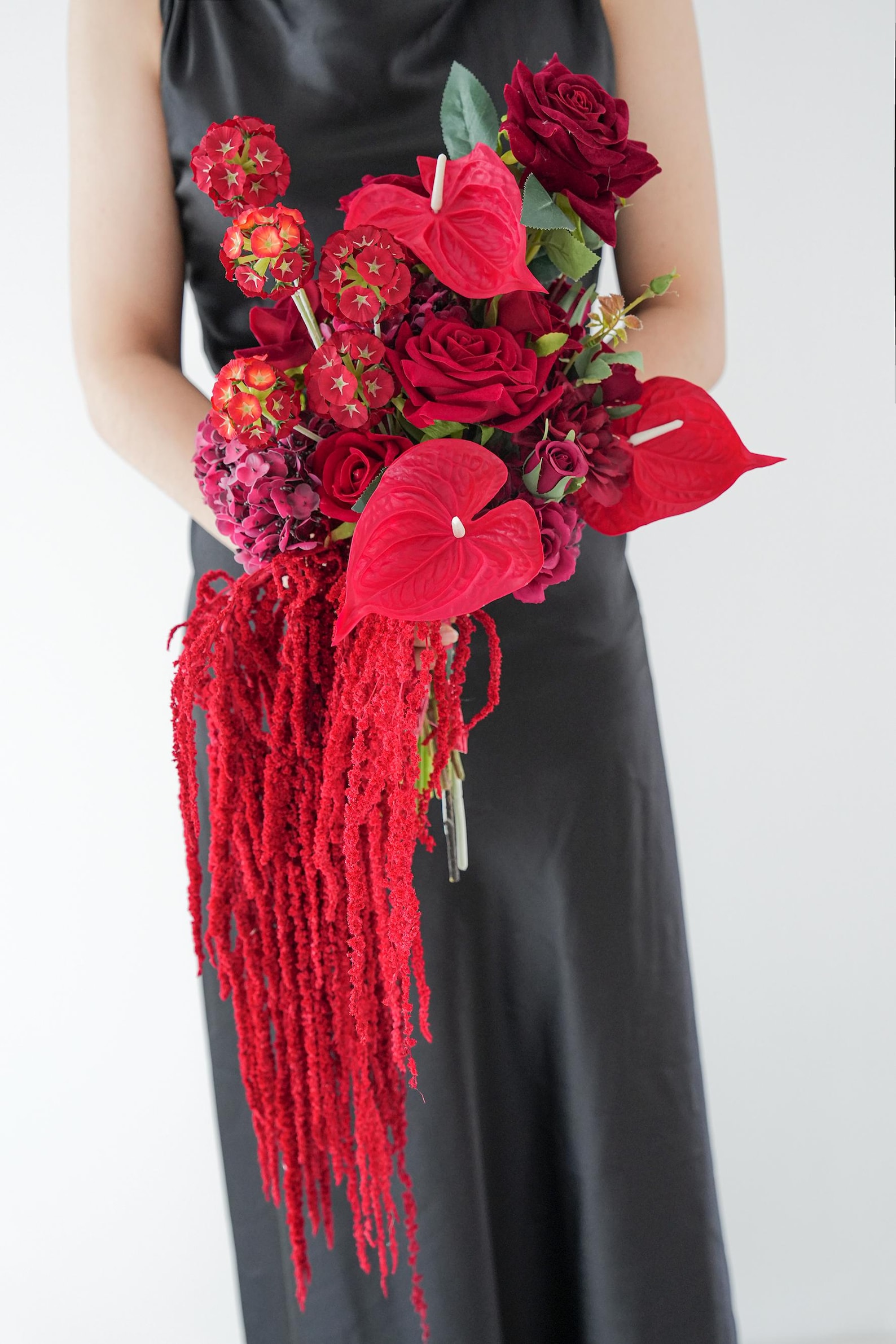 Red Asymmetrical Wedding Bouquet, Boho Flower Bouquet,artificial Flower ...