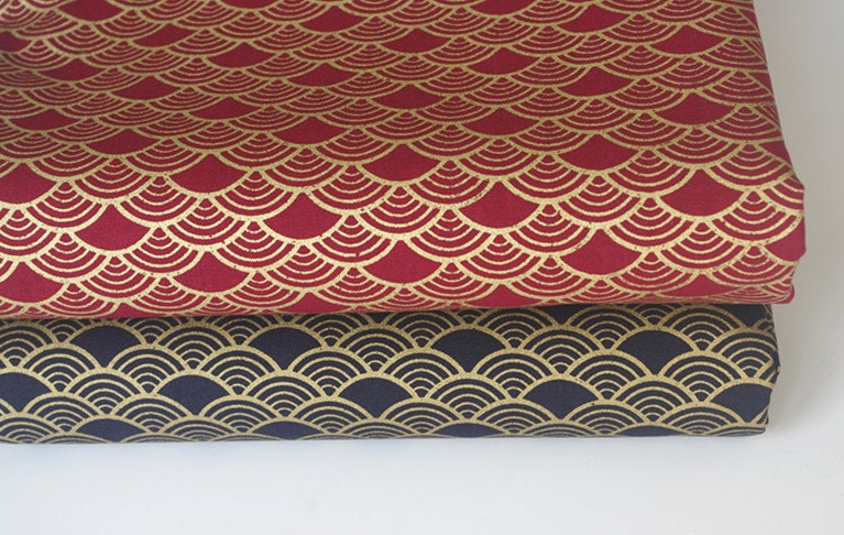 Vintage Japanese Red Cotton Fabric With Golden Wave Fabric ,for Bag ...