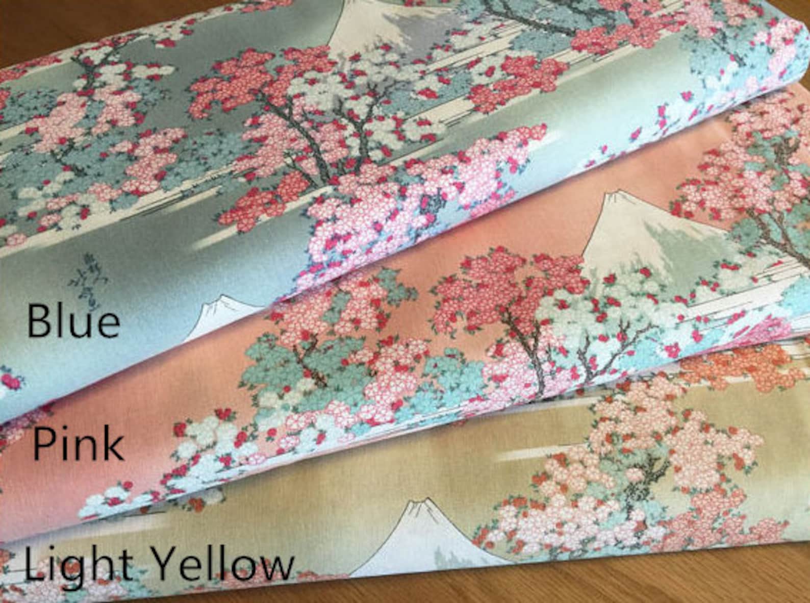 Vintage Japanese Cotton Fabric With Mount Fuji and Sakura Trees for ...