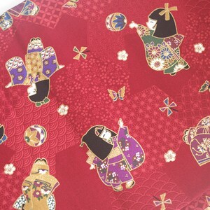 Vintage Japanese Cotton Fabric Red Fabric Printed With Sweet Girls in ...