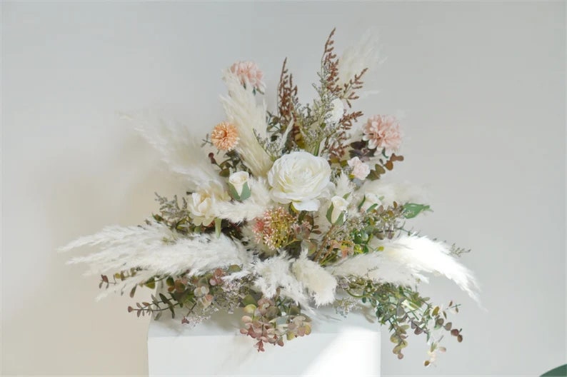 White Rustic Flower Centerpiece Lpampas Table Centerpiece L Wedding ...