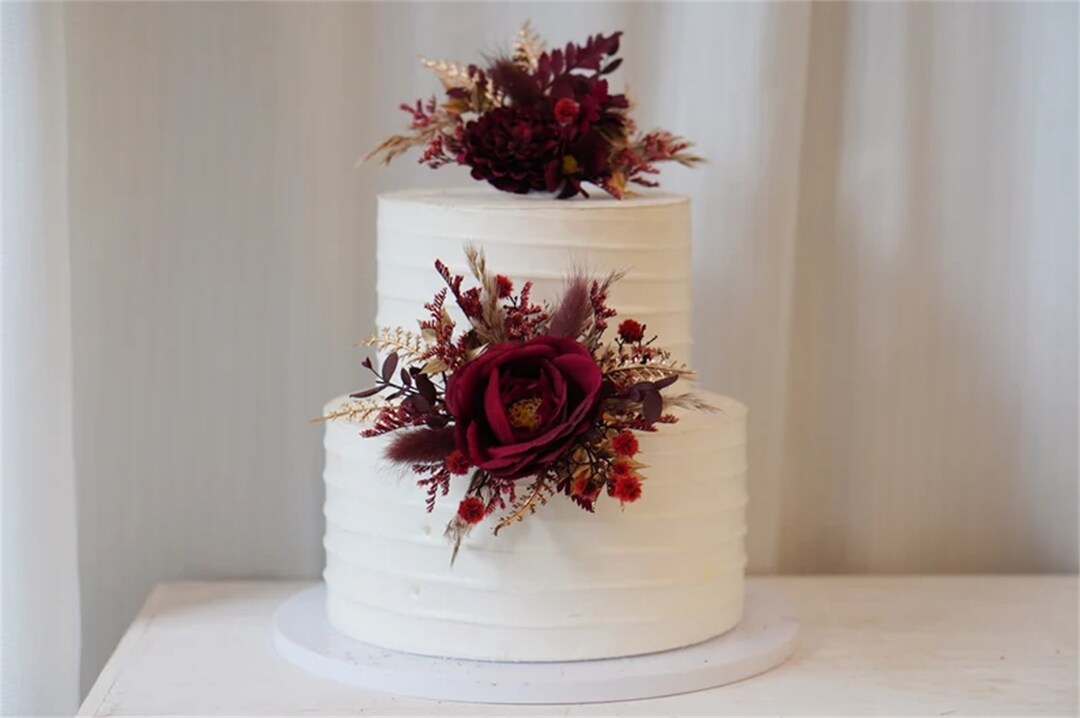 A Set Wedding Cake Topper, Red Floral Cake Decoration, Cake Topper ...
