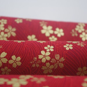 Vintage Japanese Red Cotton Fabric Floral Fabric With Gold Sakura ...