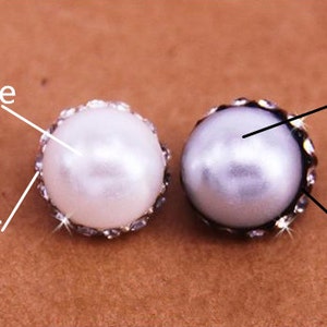 Five Pieces White Faux Pearl Button With Shiny Diamonds Mushroom Metal ...