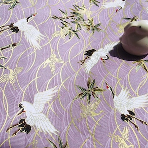 Vintage Japanese Cotton Fabric Cloth Bird Crane Purple by 1/2 Yard for ...