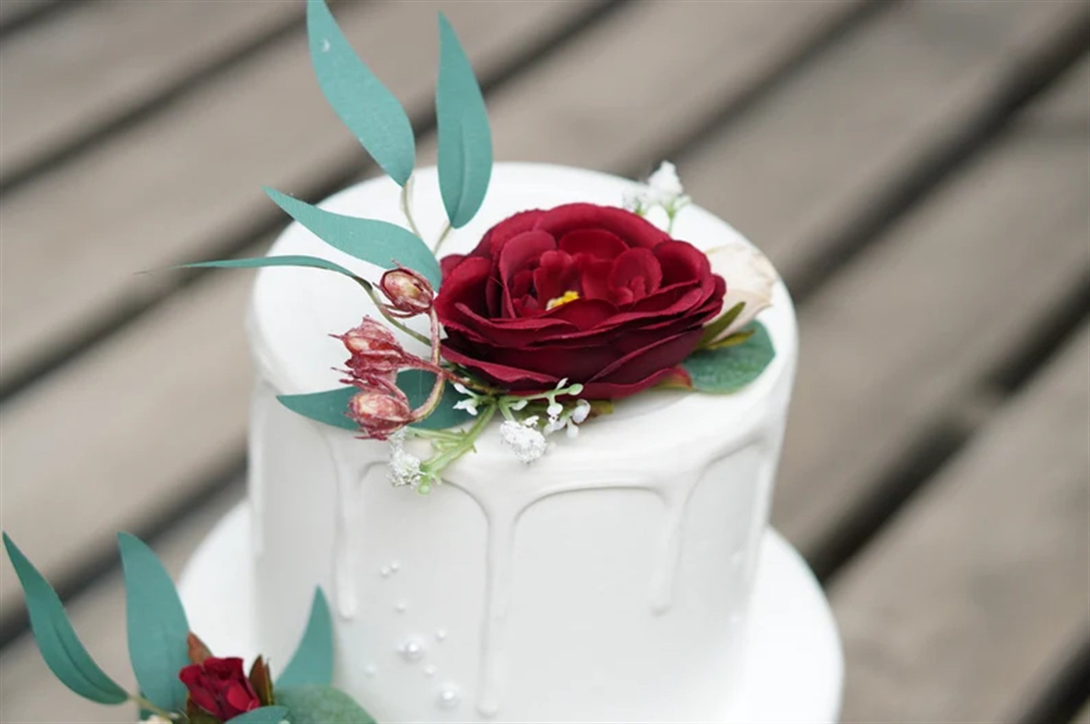 A Set of Three Red Roses Wedding Cake Topper, Floral Cake Decoration ...