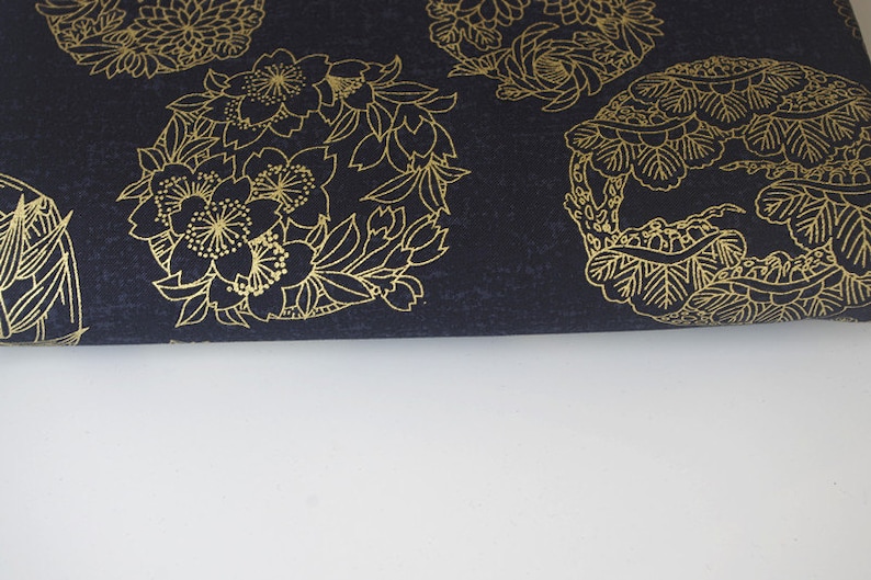 Vintage Japanese Blue Cotton Fabric printed With Golden - Etsy