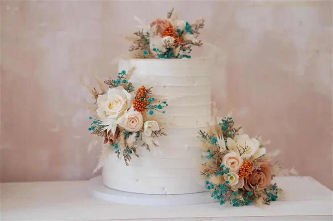 A Set Wedding Cake Topper, Jade, Marigold and Grey Pink Floral Cake ...