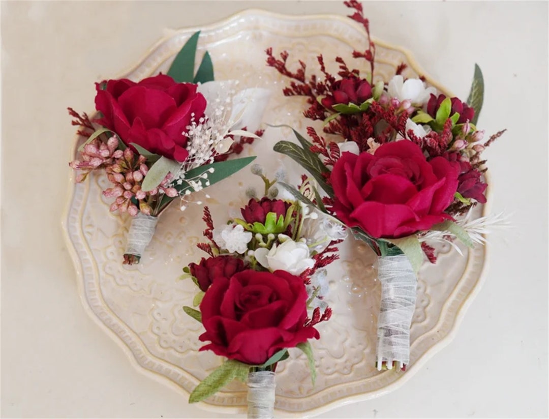 Burgundy Flower Rose Natural Boutonniere,wedding Boutonniere,groomsmen ...