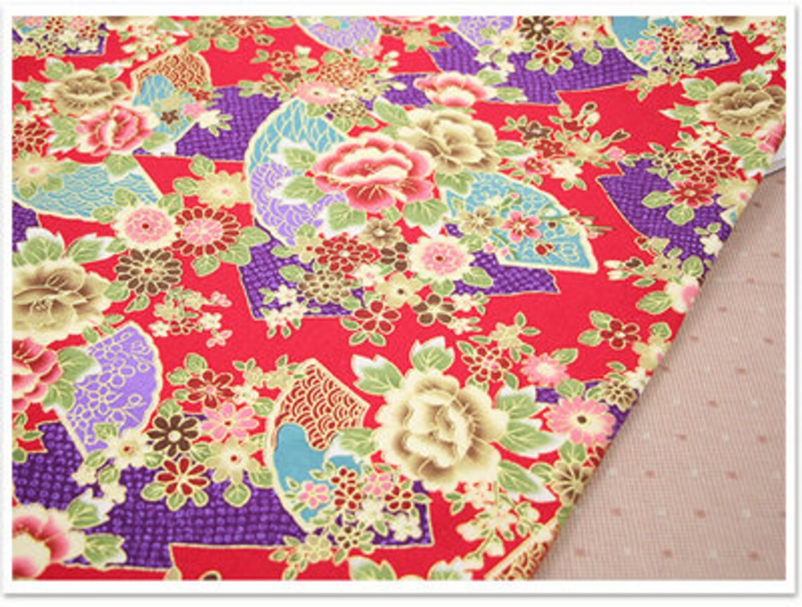 Vintage Japanese Cotton Fabric Cloth Red Black Flowers by 1/2 - Etsy
