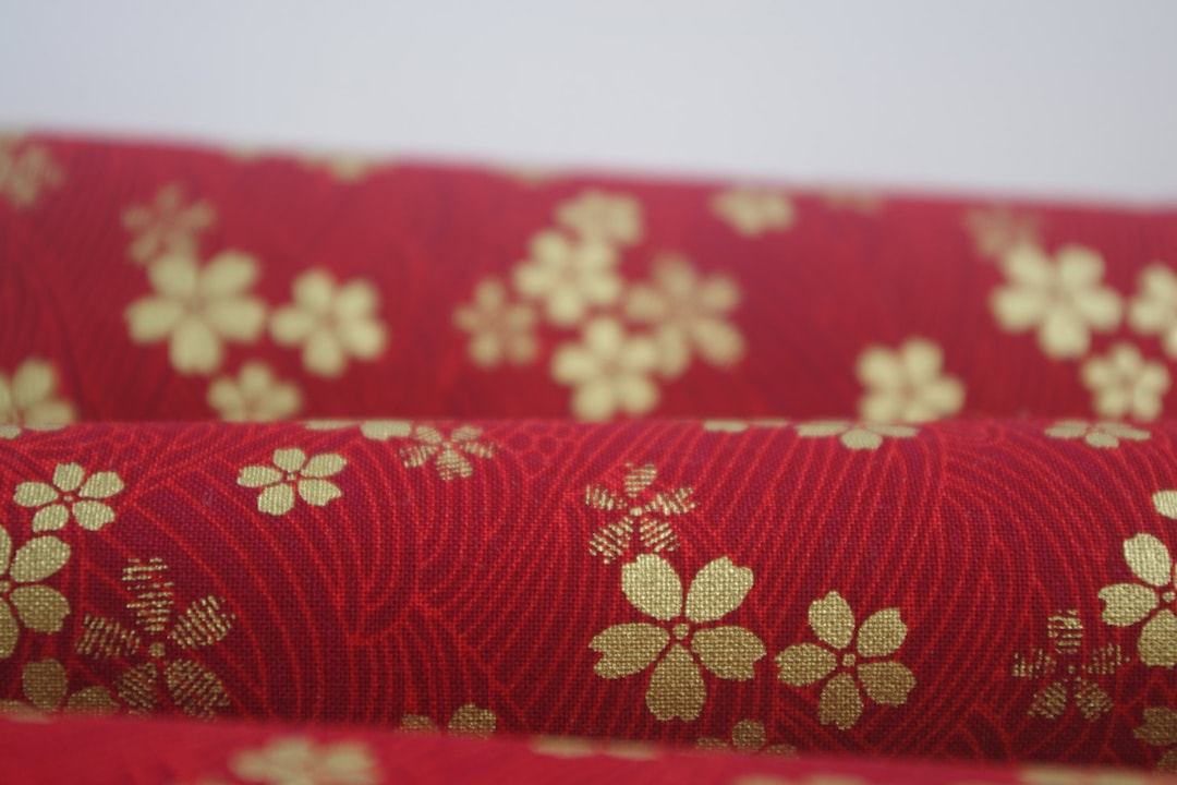 Vintage Japanese Red Cotton Fabric Floral Fabric With Gold Sakura ...