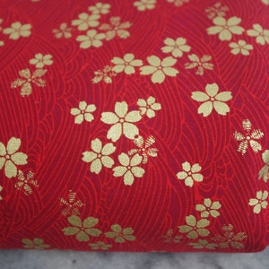 Vintage Japanese Red Cotton Fabric Floral Fabric With Gold Sakura ...