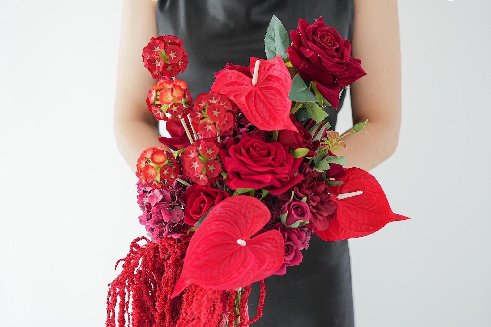 Red Asymmetrical Wedding Bouquet, Boho Flower Bouquet,artificial Flower ...