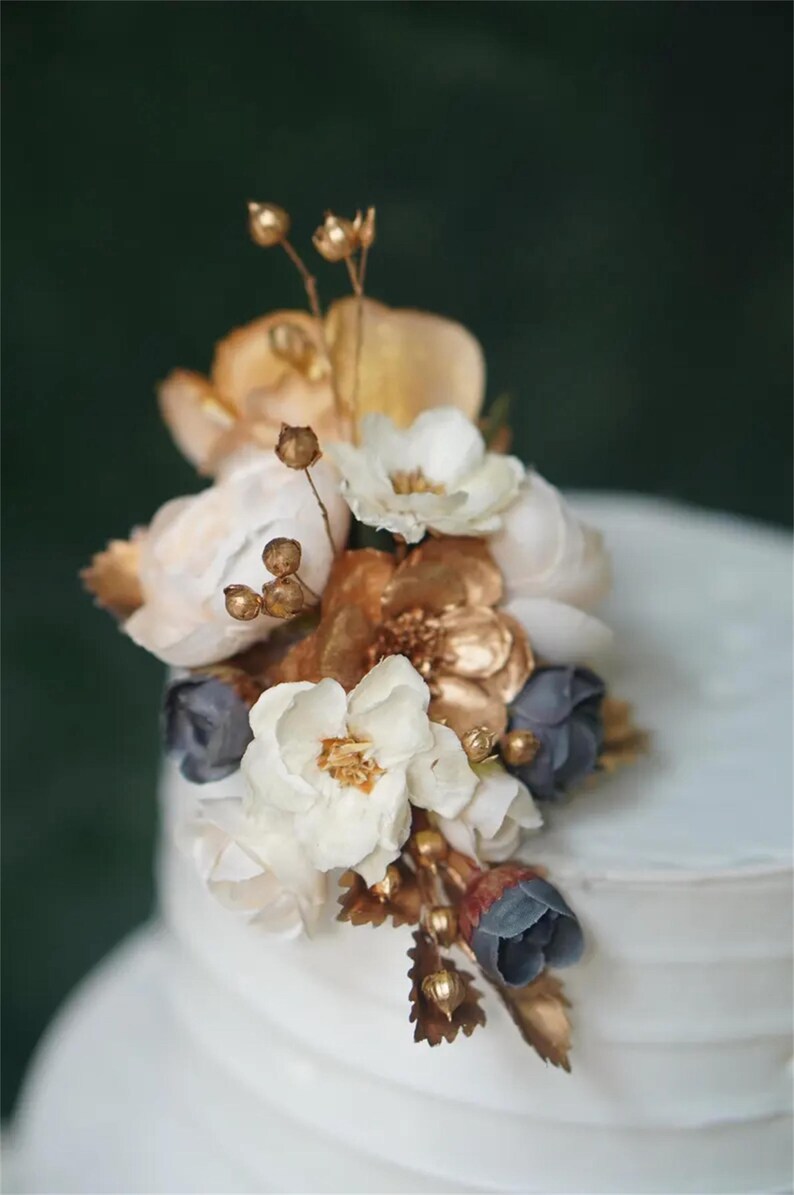Golden Rose Wedding Cake Topper, Floral Cake Decoration, Cake Topper ...
