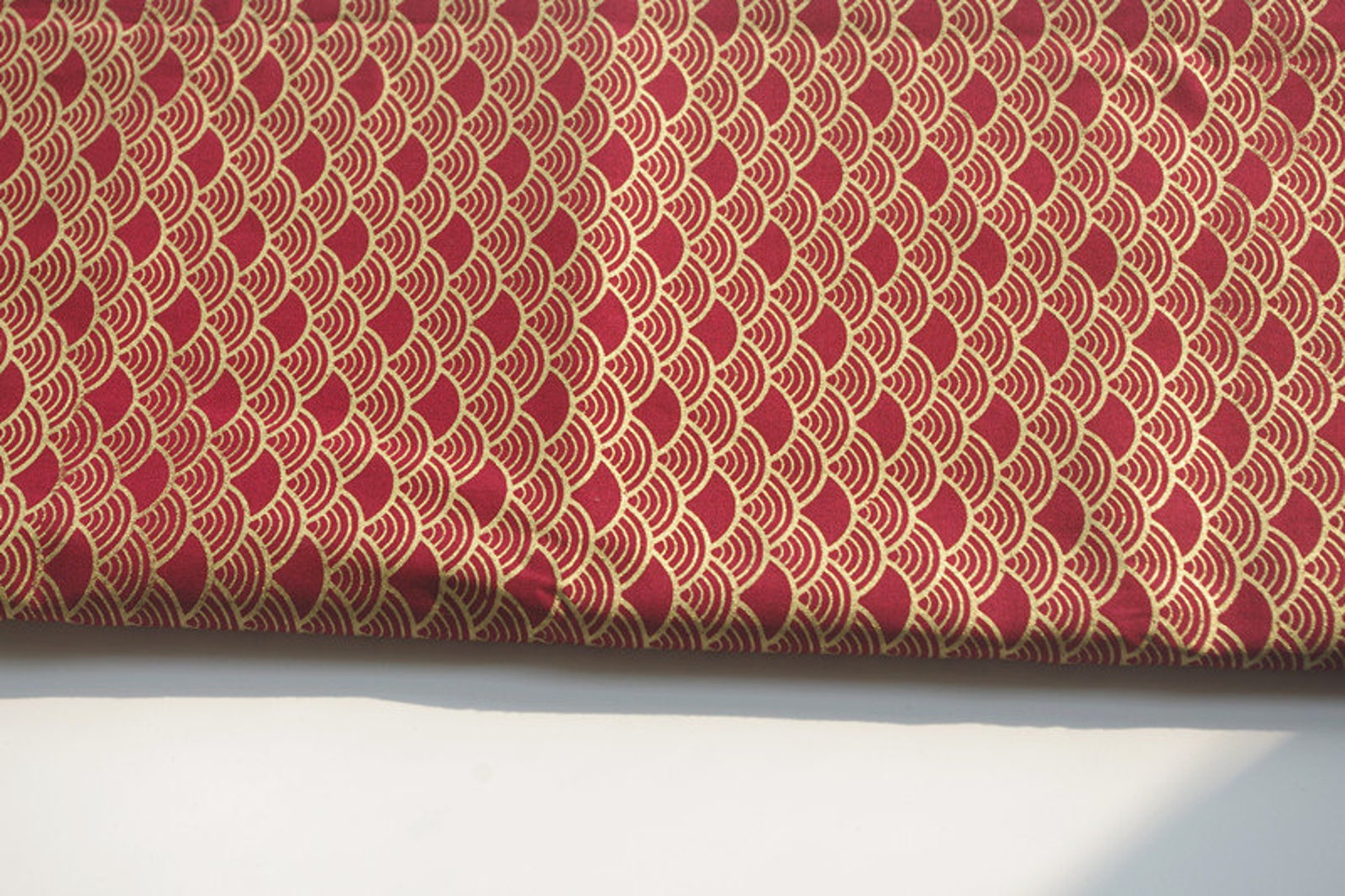 Vintage Japanese Red Cotton Fabric With Golden Wave Fabric - Etsy