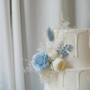 A Set Wedding Cake Topper, White&blue Floral Cake Decoration, Cake ...