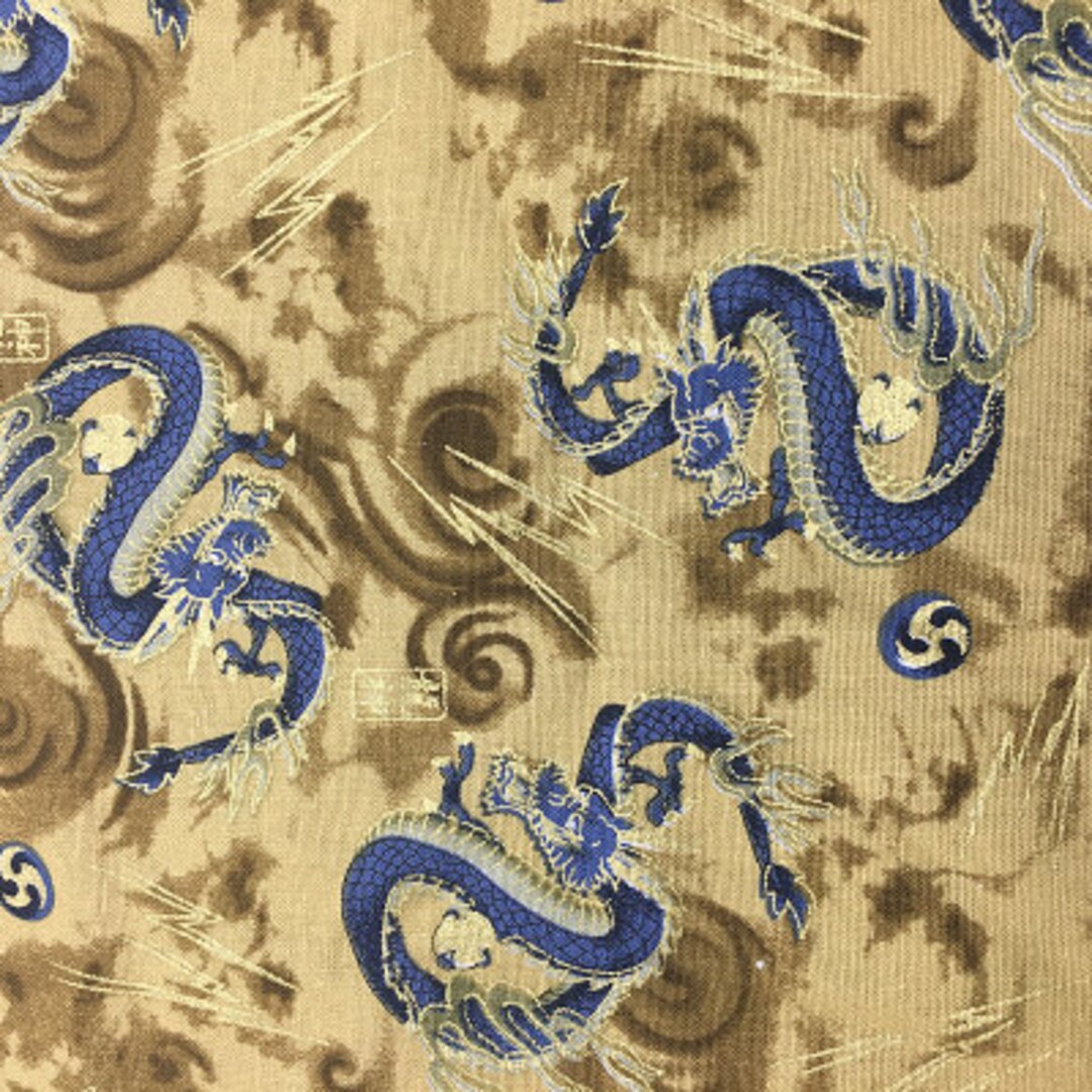 Vintage Cotton Fabric Cloth Loong Blue Yellow by 1/2 Yard for Clothing ...