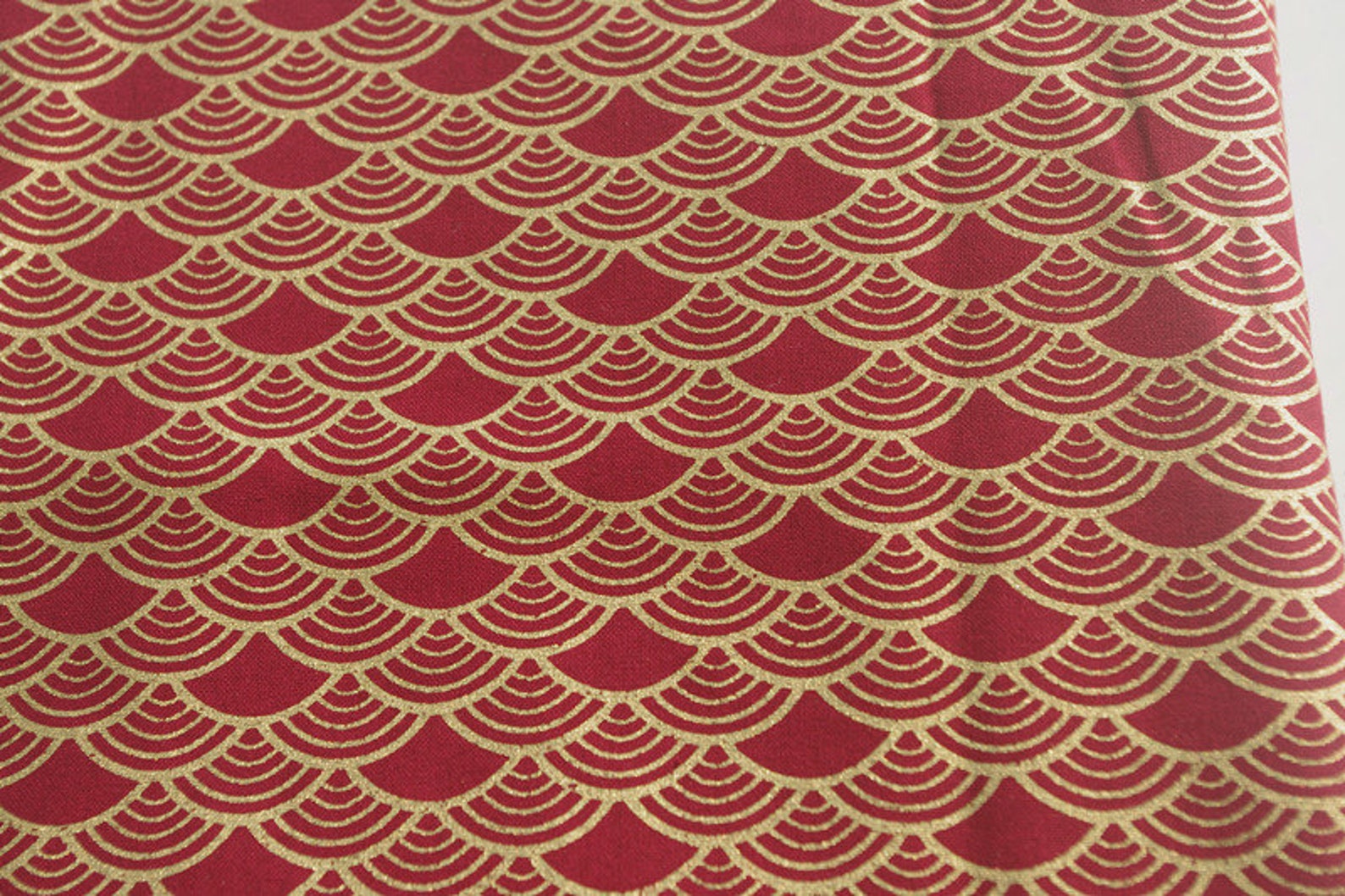 Vintage Japanese Red Cotton Fabric With Golden Wave Fabric ,for Bag ...