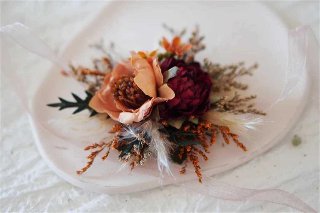 Dried Flower Corsage Autumn Scenery Wrist Corsage Rustic Wedding ...