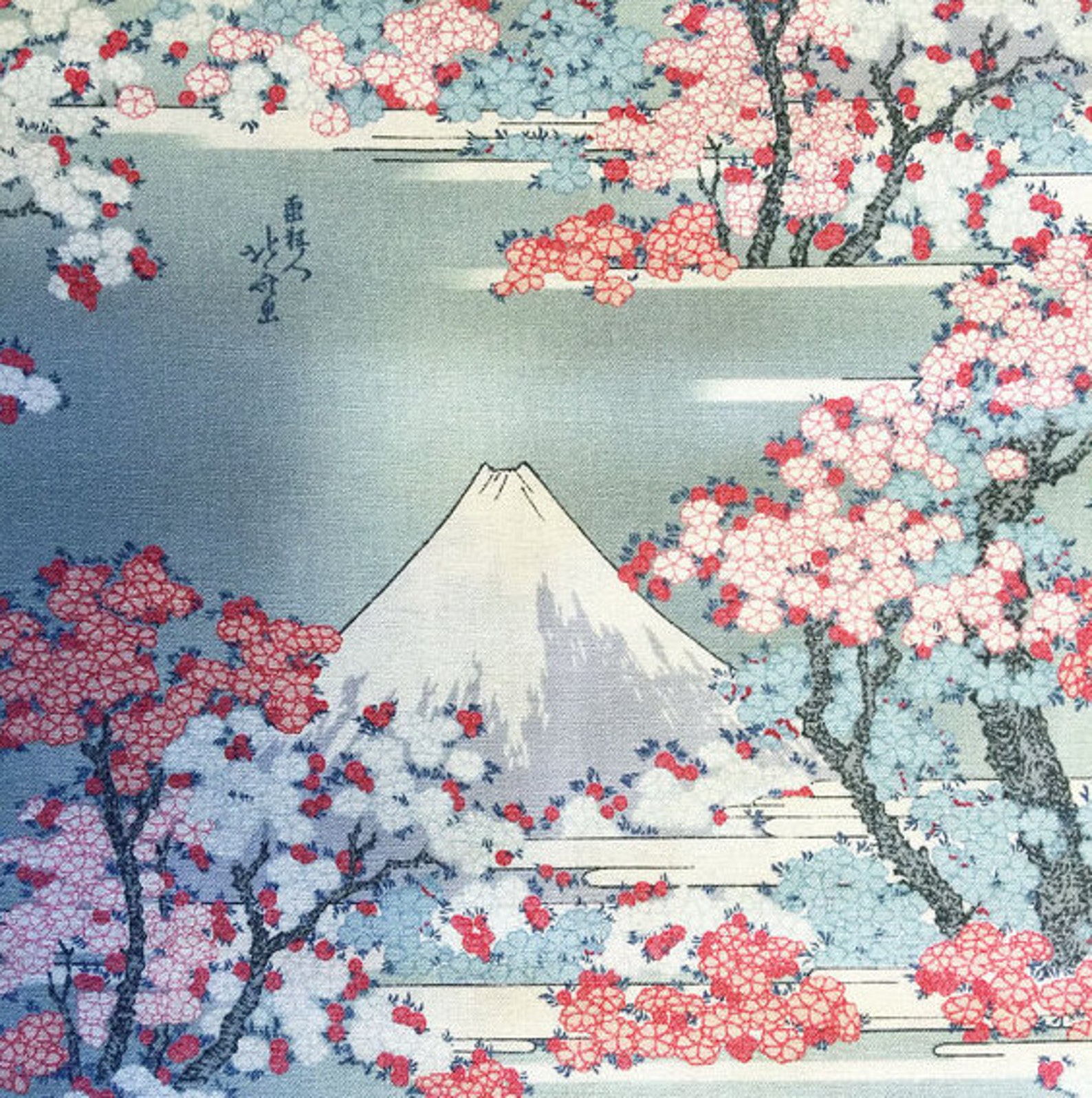 Vintage Japanese Cotton Fabric With Mount Fuji and Sakura - Etsy Canada