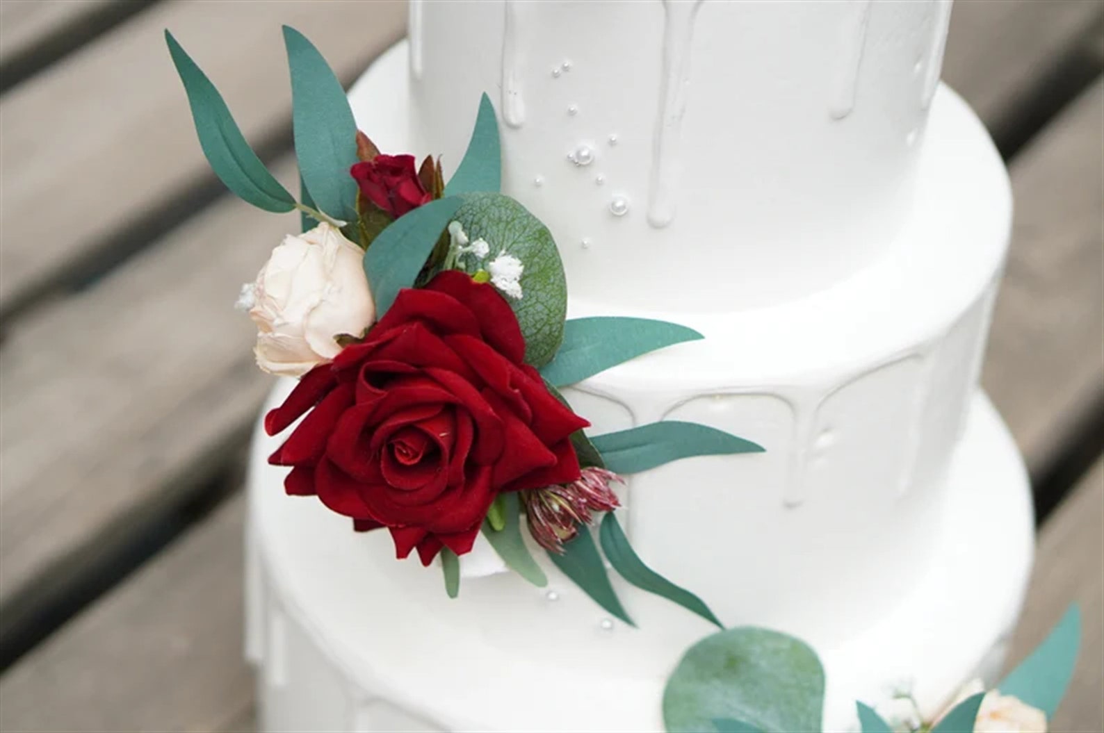 A Set of Three Red Roses Wedding Cake Topper, Floral Cake Decoration ...