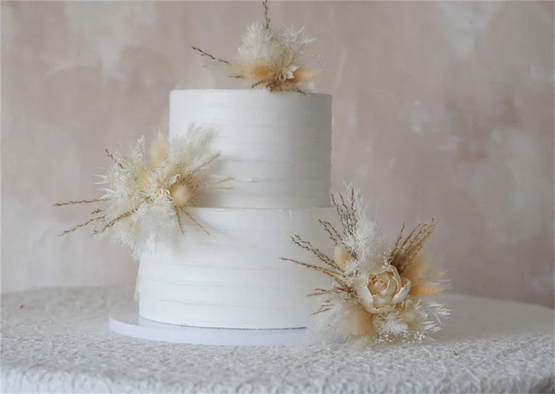 Set of 3 Wedding Cake Topper, White Dry Lotus Cake Decoration, Pampass ...
