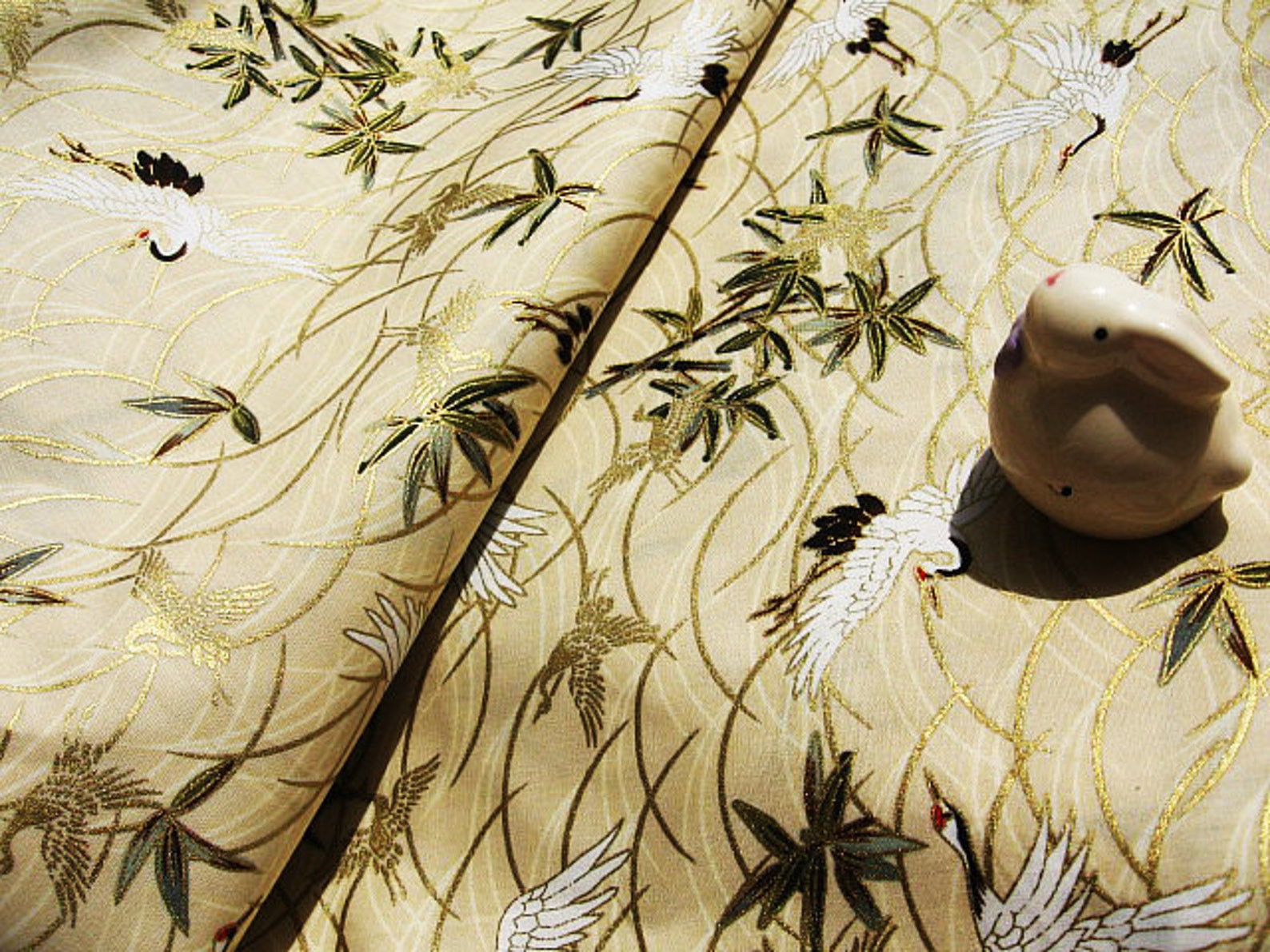 Vintage Japanese Cotton Fabric Cloth Bird Crane Light Yellow - Etsy UK