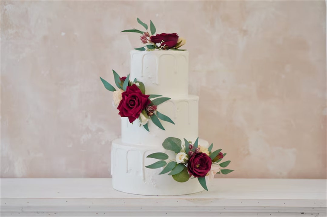 A Set of Three Red Roses Wedding Cake Topper, Floral Cake Decoration ...