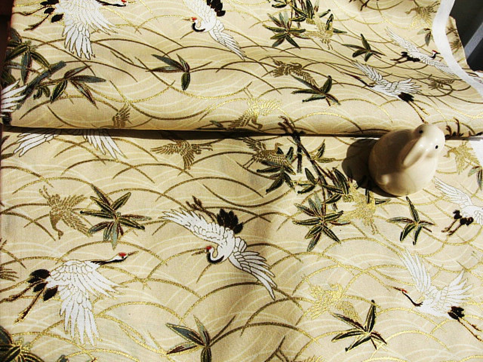 Vintage Japanese Cotton Fabric Cloth Bird Crane Light Yellow - Etsy UK